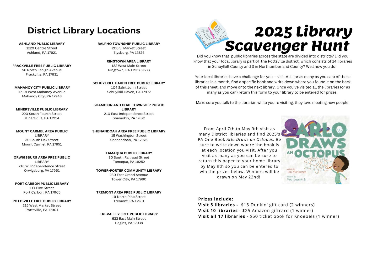 2025 Scavenger hunt - Mount Carmel Area Public Library